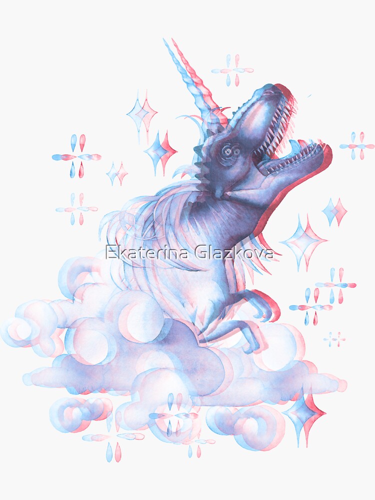 "Watercolor Dinocorn - 3D" Sticker for Sale by Glazkova | Redbubble