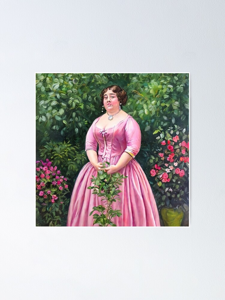 "The Fat Lady Portrait, a very fat woman wearing a pink silk dress ...
