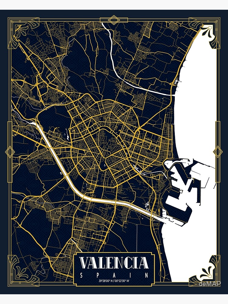 "Valencia City Map of Spain - Gold Art Deco" Poster for Sale by deMAP ...