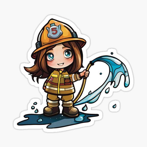 "cute chibi firefighter girl with brown hair " Sticker for Sale by ...