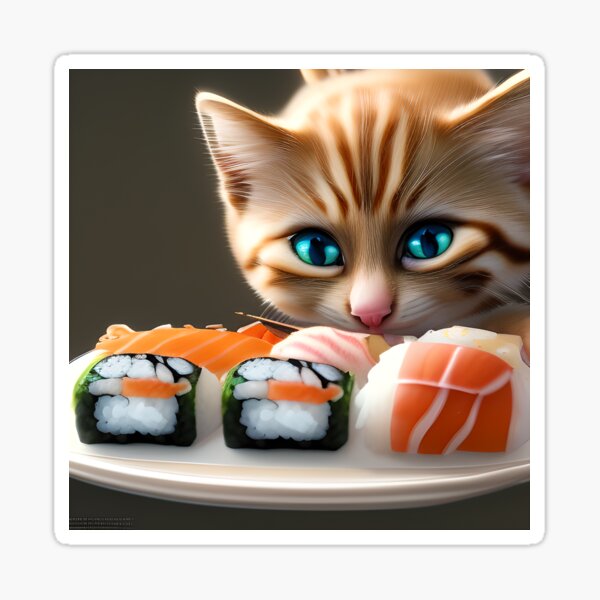 "Sneaky Sushi Stealer - Playful Art" Sticker for Sale by ZenEverAI ...