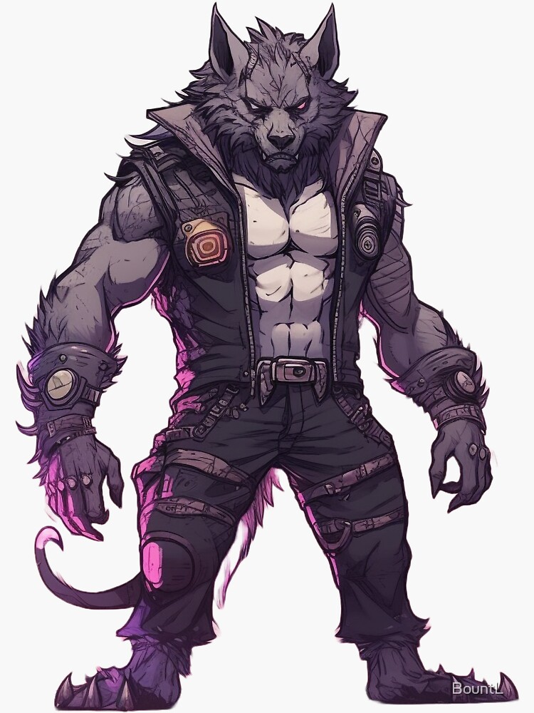 "Cool Humanoid Cyberpunk Wolf - Futuristic Canine Design" Sticker for ...