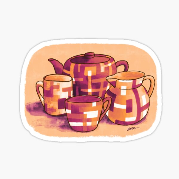 "Sepia Orange Abstract Tea Set" Sticker for Sale by Noodlerabbit88 ...