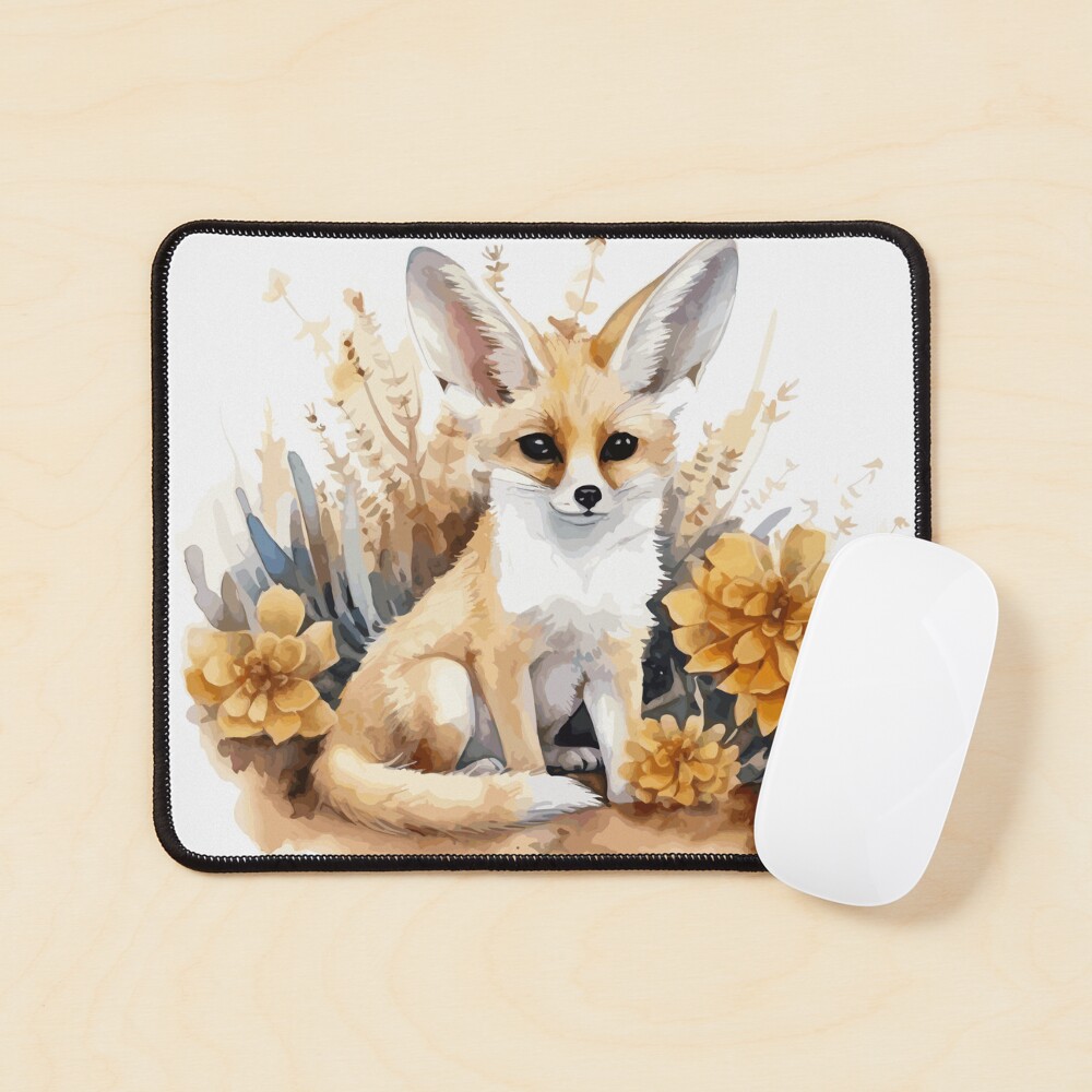 "Watercolor with Desert Flowers Fennec Fox" Mouse Pad for Sale by ...