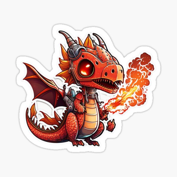 "Mech Dragon, Red 1" Sticker for Sale by Fantasy Masterpiece | Redbubble