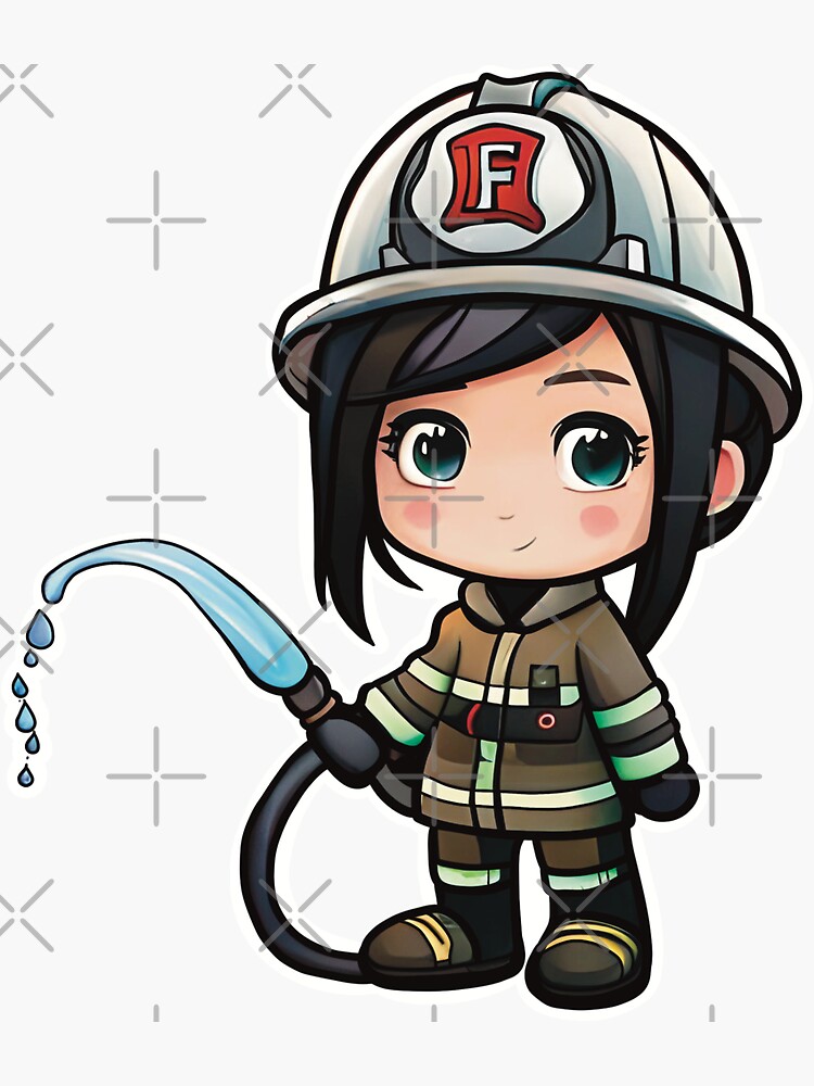 "cute chibi firefighter girl with brown hair " Sticker for Sale by ...