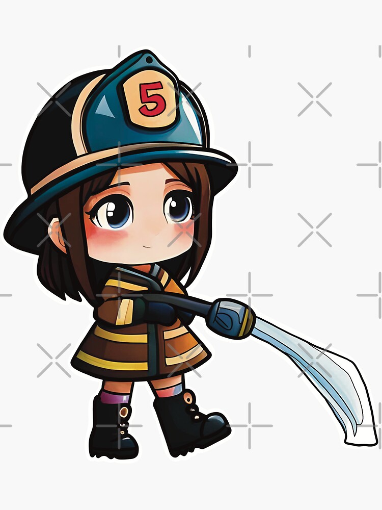 "cute chibi firefighter girl with brown hair " Sticker for Sale by ...