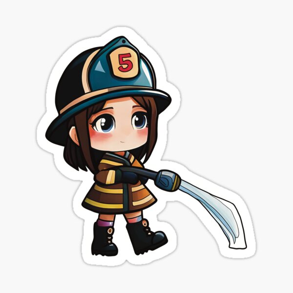 "cute chibi firefighter girl with brown hair " Sticker for Sale by ...