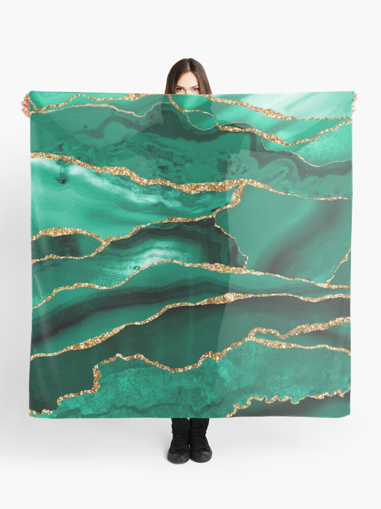 "Emerald Green Malachite Faux Marble With Gold Glitter" Scarf for Sale ...