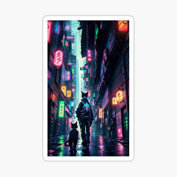 "Cyberpunk Neko Machina 01" Sticker for Sale by Shirobee | Redbubble
