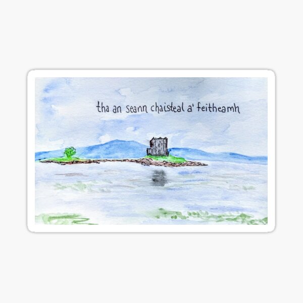 "Watercolor Art Card Scottish Gaelic Castle " Sticker for Sale by ...