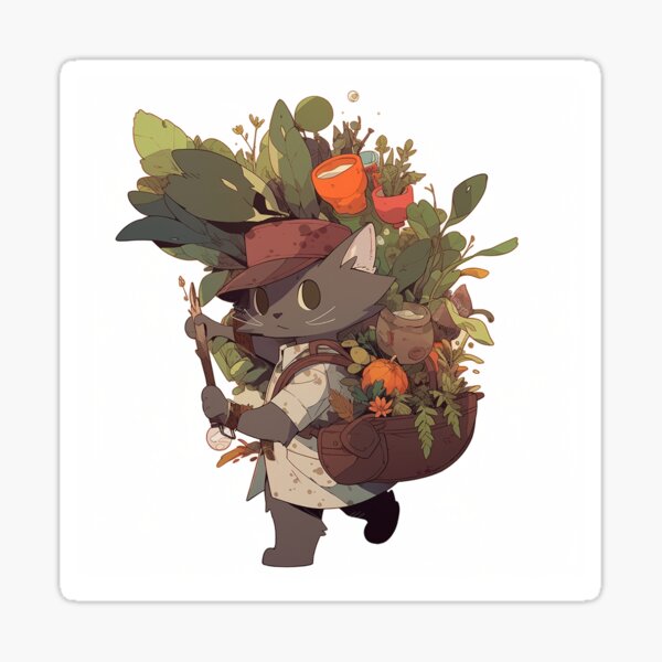 "Gardening cottage cat with plants" Sticker for Sale by SterlingWords ...
