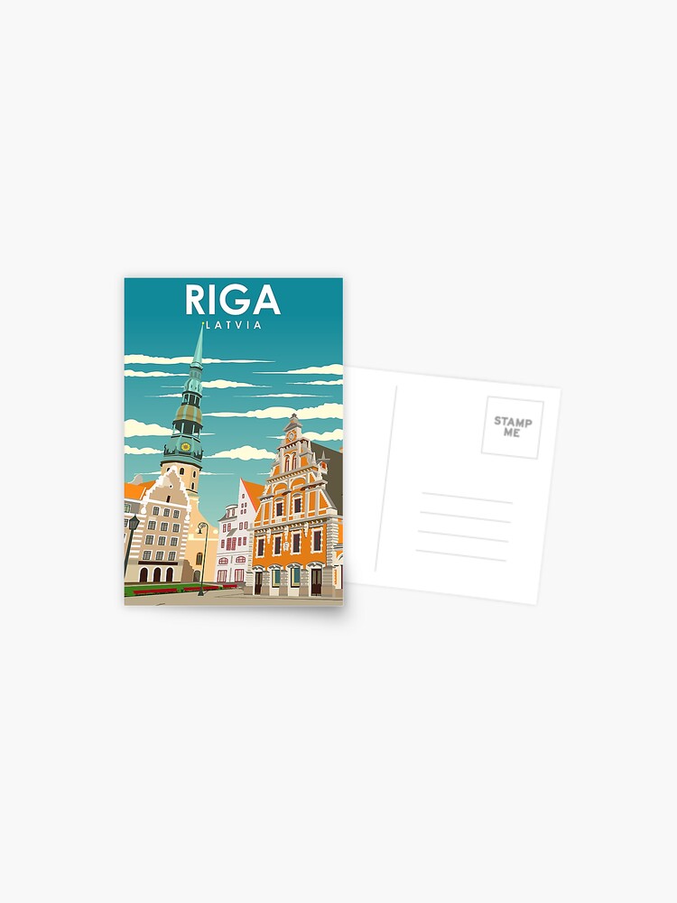 "Riga Latvia Vintage Minimal Retro Travel Poster" Postcard for Sale by ...