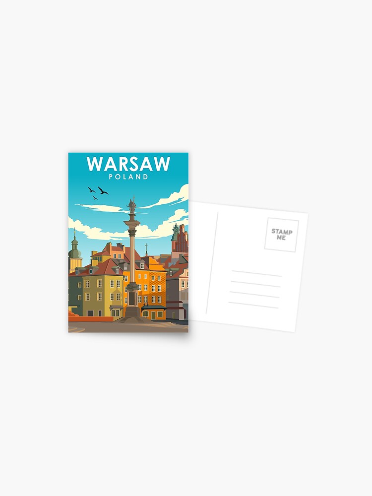 "Warsaw Poland Vintage Minimal Retro Travel Poster" Postcard for Sale ...