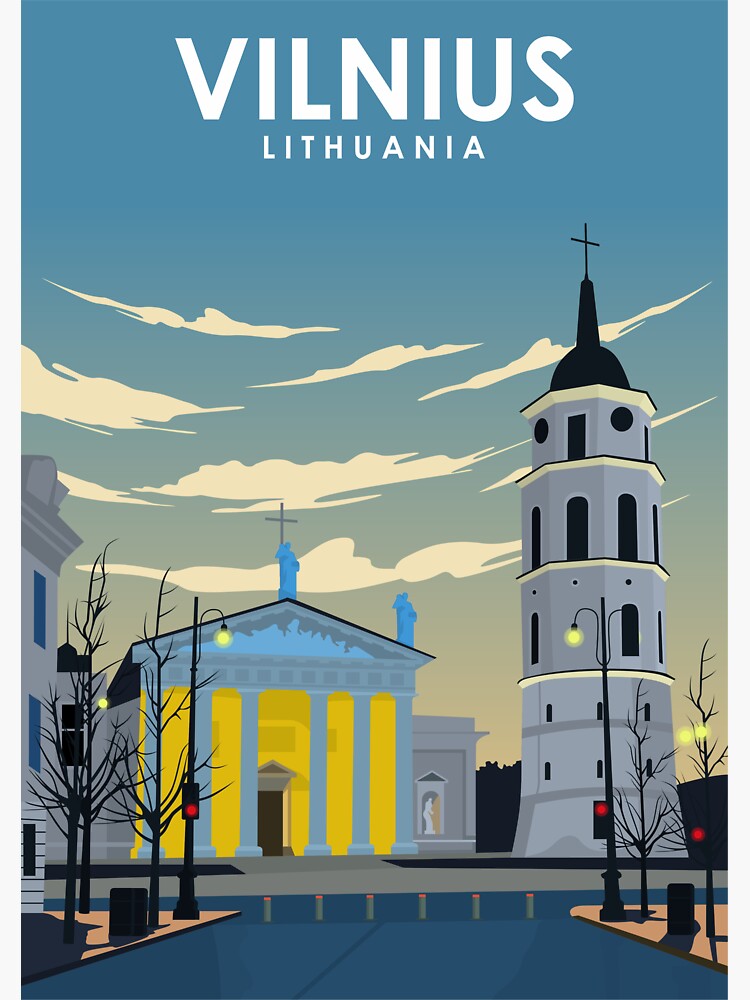"Vilnius Lithuania Vintage Retro Minimal Travel Poster" Sticker for ...