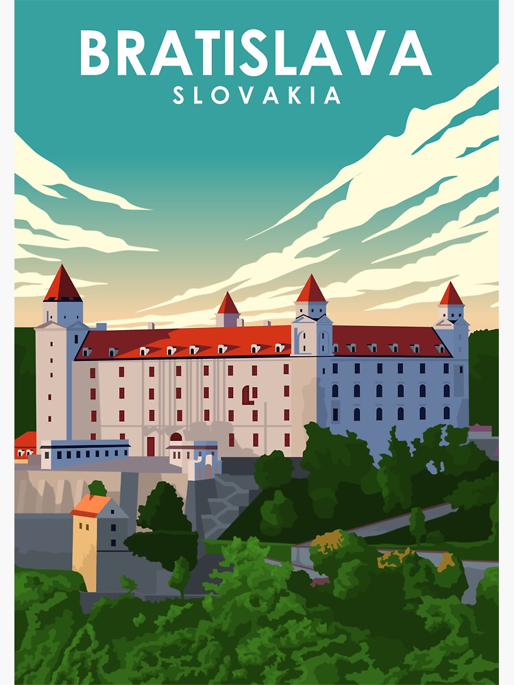"Bratislava Slovakia Vintage Minimal Retro Travel Poster" Sticker for ...