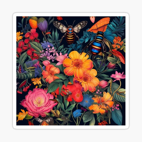 "Floral with insects" Sticker for Sale by Kamaloca | Redbubble