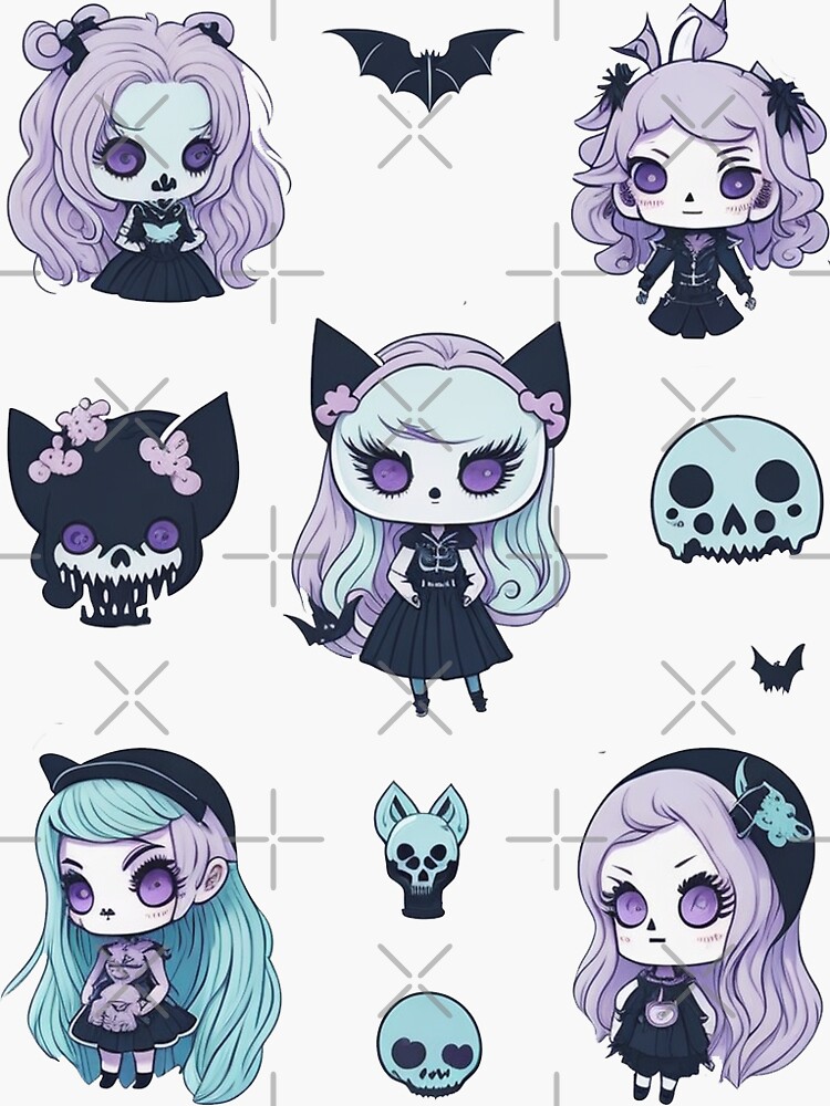 Creepy Cute Goth Girl Sticker Pack Sticker For Sale By Sofiahawk