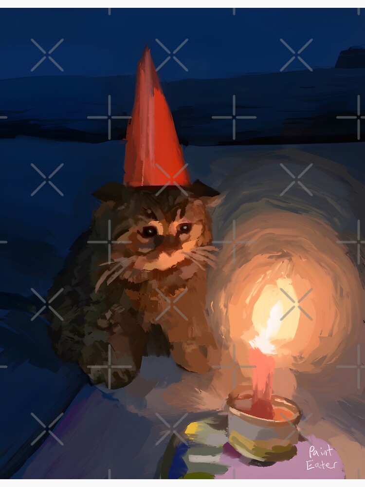 "Sad Birthday Cat " Sticker for Sale by painteatertv | Redbubble