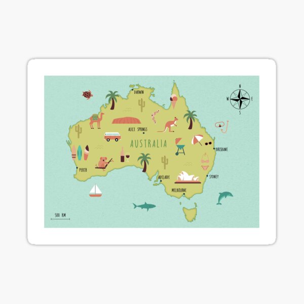 "Illustrated map of Australia" Sticker for Sale by ymkesinfogr | Redbubble