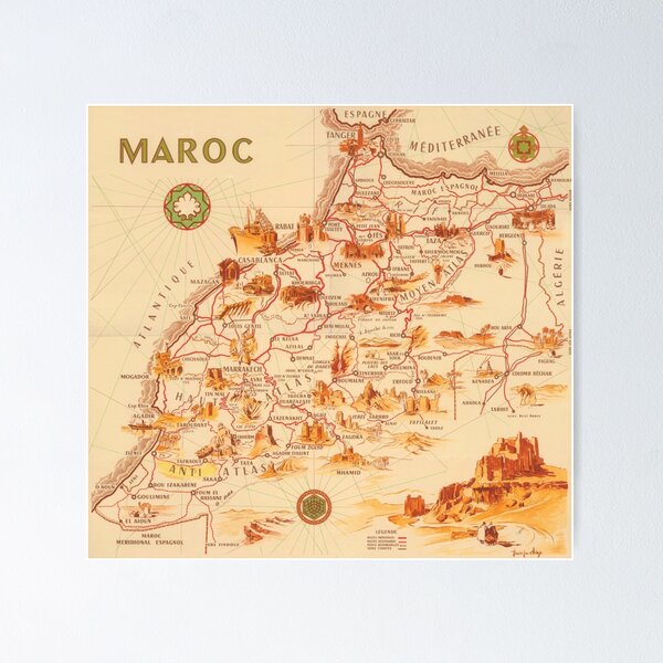 "Vintage Morocco Map Vintage Map of Morocco Travel Art" Poster for Sale ...