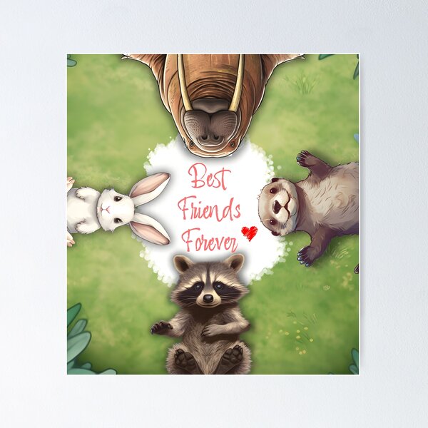 "Eternal Bonds: Best Friends Forever Illustration raccoon,rabbit,otter ...