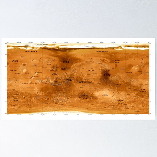 "Mars topographical map, satellite image (R350/0341)" Poster for Sale ...