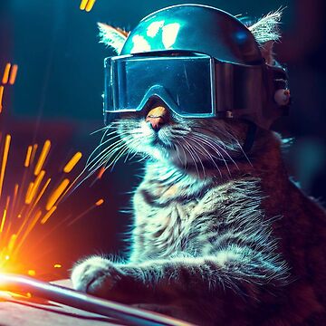 Pegatina for Sale con la obra «Gato soldador jugando con fuego» de ...