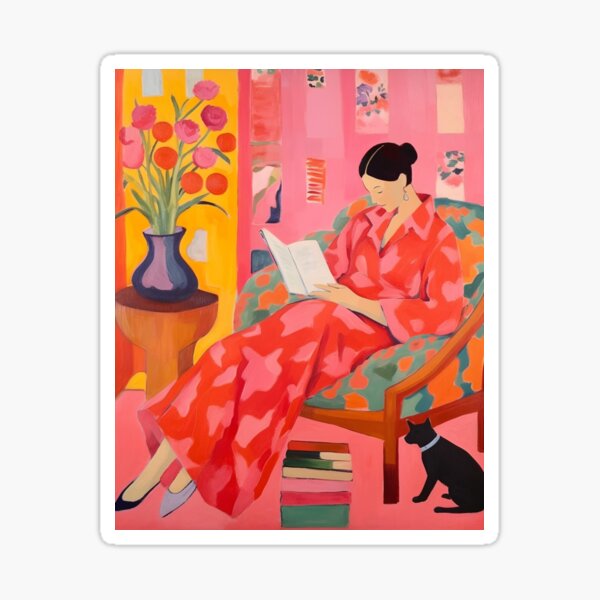 "Lazy Reading Woman Pink Portrait" Sticker for Sale by trajeado14 ...