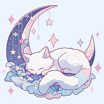 "White Cat Sleeping on Pink Blue Moon" Sticker for Sale by Lialightart ...
