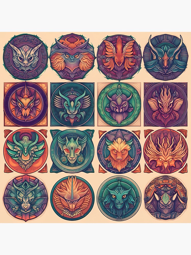 "Mystical Beast Emblems (Set 2)" Sticker for Sale by Dinosty | Redbubble
