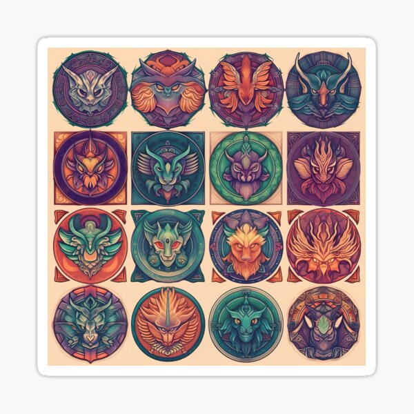 "Mystical Beast Emblems (Set 2)" Sticker for Sale by Dinosty | Redbubble