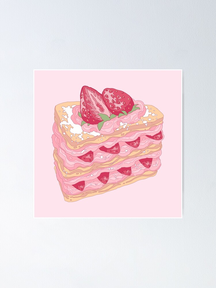 "The cute pink strawberry cake " Poster for Sale by MinimalAnGo | Redbubble