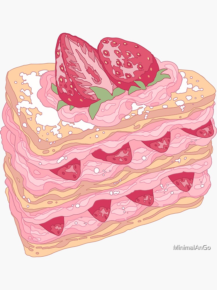 "The cute pink strawberry cake " Sticker for Sale by MinimalAnGo ...
