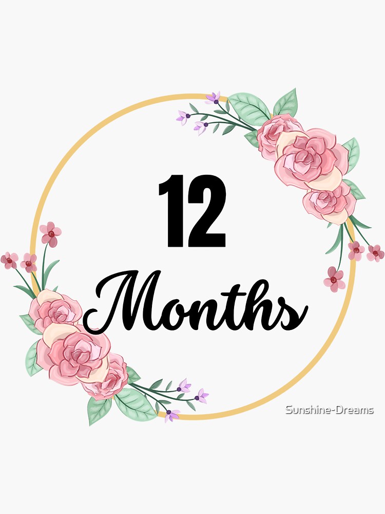 "12 Months Milestone Baby Birthday Girl Pink Floral Script" Sticker for ...