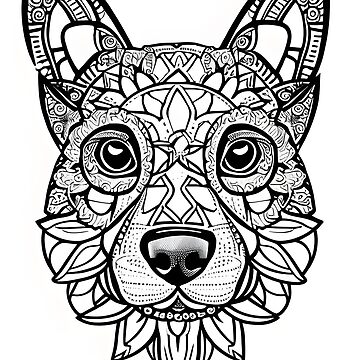 "Dog mandala coloring book page for meditation, relax, mindfulness ...