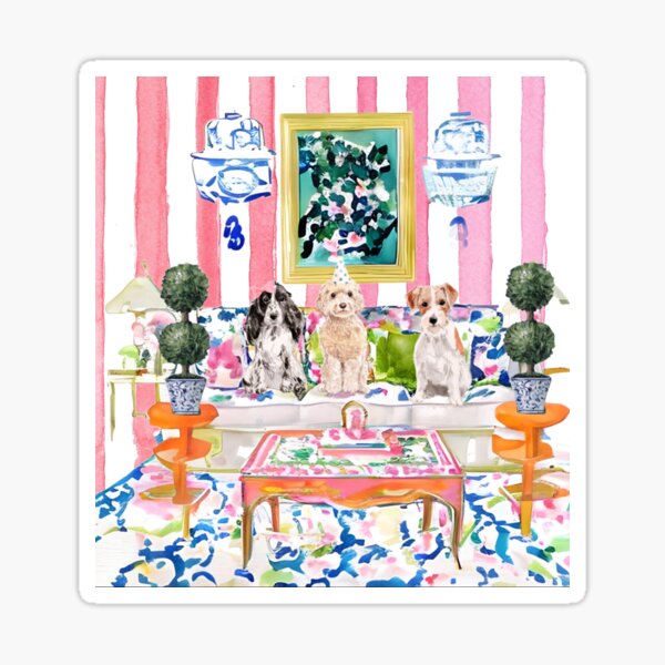 "Dogs in preppy interior" Sticker for Sale by SophieClimaArt | Redbubble