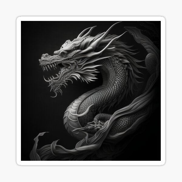 "Black and white pencil drawing of a Chinese Dragon" Sticker for Sale ...