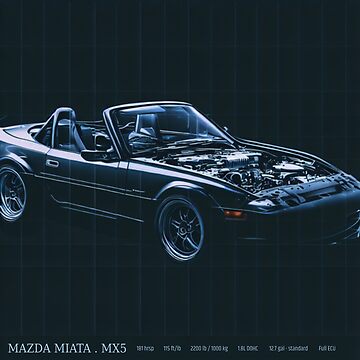 "BLUEPRINT OF A MAZDA MIATA MX5, Art, Car Design, line art, blueprint ...