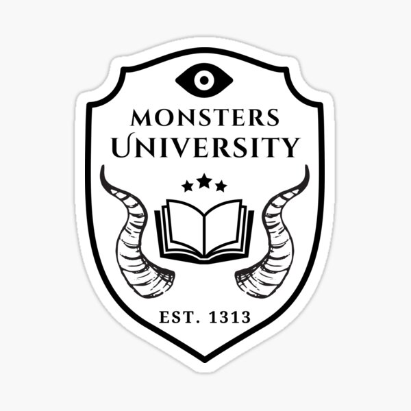 "Monsters University Logo (Black Text)" Sticker for Sale by playfruit ...
