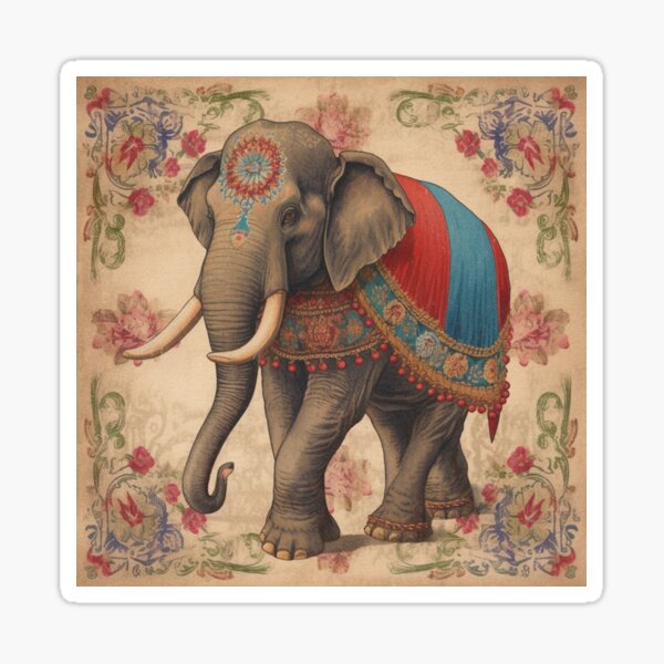 "Vintage Illustration of Decorated Indian Elephant " Sticker for Sale ...