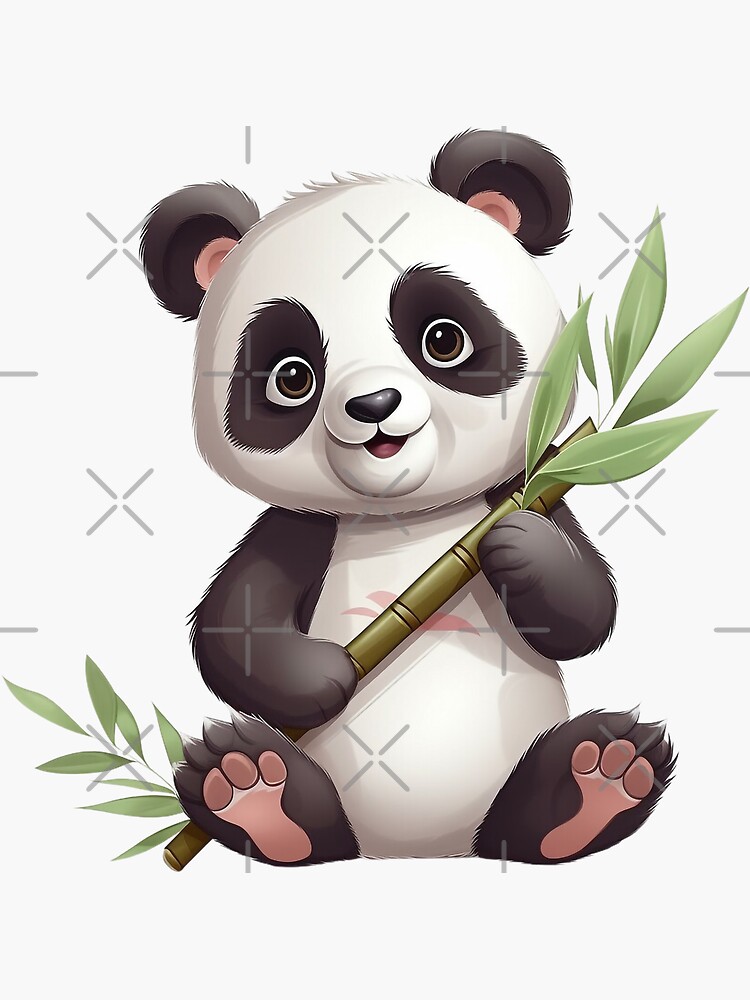 "Happy Panda Holding His Favorite Bamboo sticker" Sticker for Sale by ...