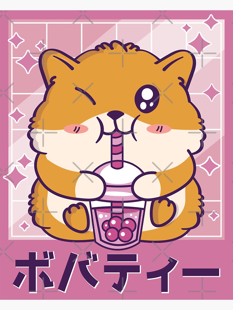 "Cute Kawaii Golden Hamster Drinking Boba Tea" Sticker for Sale by ...