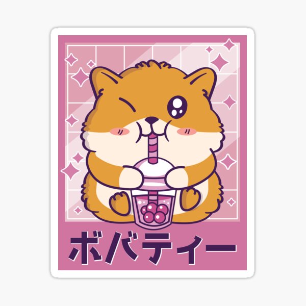 "Cute Kawaii Golden Hamster Drinking Boba Tea" Sticker for Sale by ...