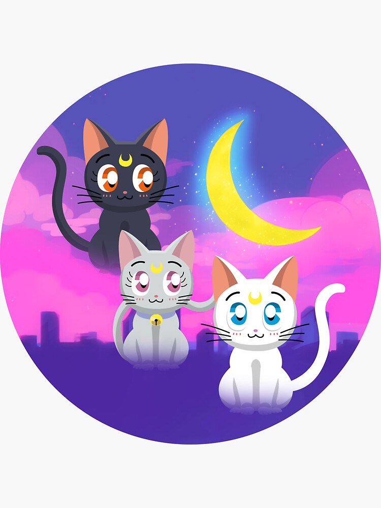 "Three Cat Moon / Luna Artemis Diana " Sticker for Sale by MeowtakuShop ...
