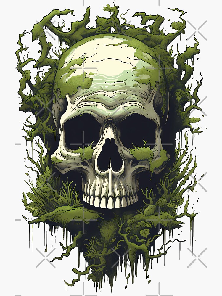 "Mossy overgrown skull" Sticker by MDCGraphics | Redbubble