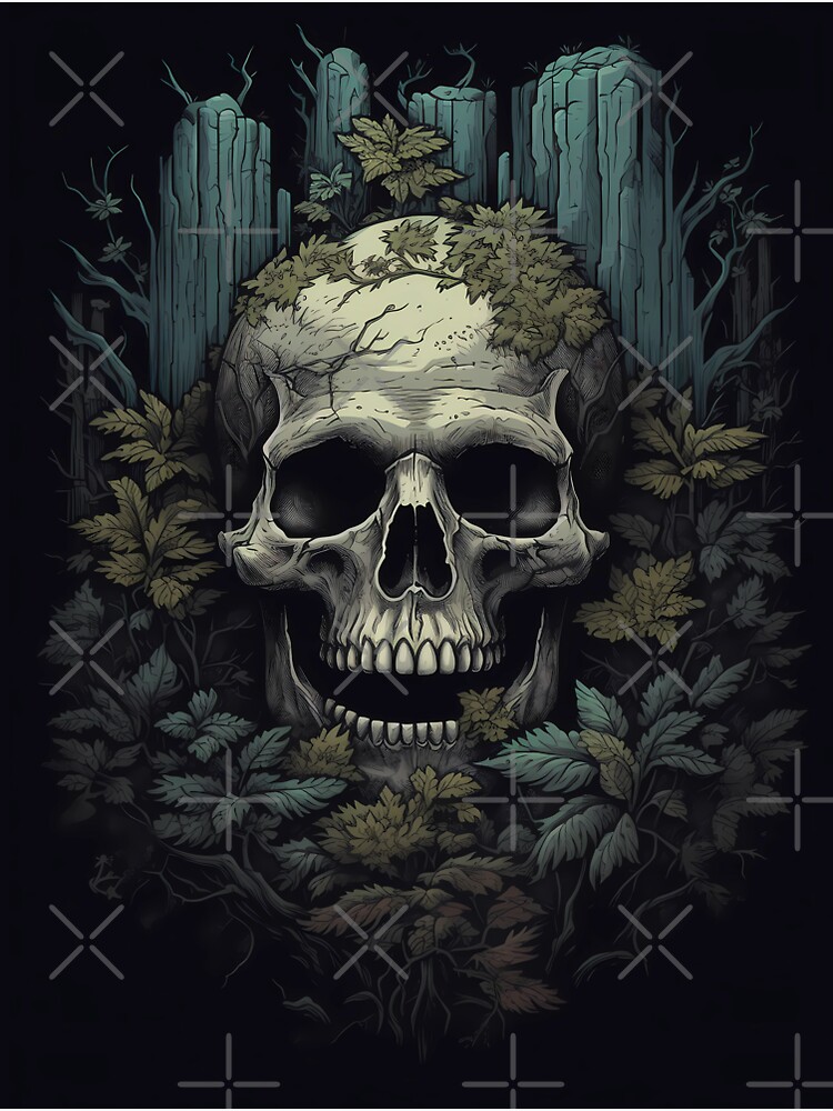 "Mossy and forest overgrown skull" Sticker for Sale by MDCGraphics ...