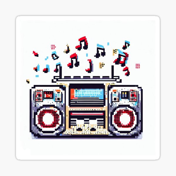 "Pixelated Retro Boombox with Speakers, Surrounded by Pixelated Music ...