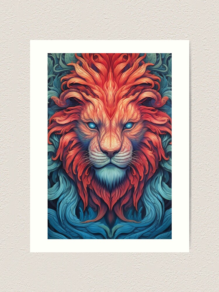 "Majestic Gaze: Digital Painting of a Stoic Smoky-Eyed Lion" Art Print ...