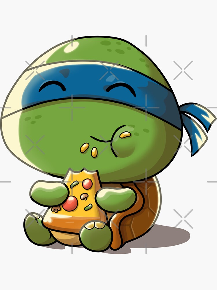 "Mini Turtle Eating Pizza" Sticker by AlfredR | Redbubble